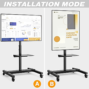 5Rcom Upgraded Rolling TV Stand, Sturdy TV Stand Mount with Locking Wheels for 32-75" Flat/Curved Panel Screens TVs, Height & Tilt Adjustable TV Floor Stand, Holds up to 100lbs