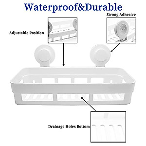suiwotin Shower Caddy Suction Cup, Vacuum Adhesive Bathroom Shower Shelf, Drill-Free Removable Shower Storage Organizer, Waterproof Shower Basket for Kitchen (White)