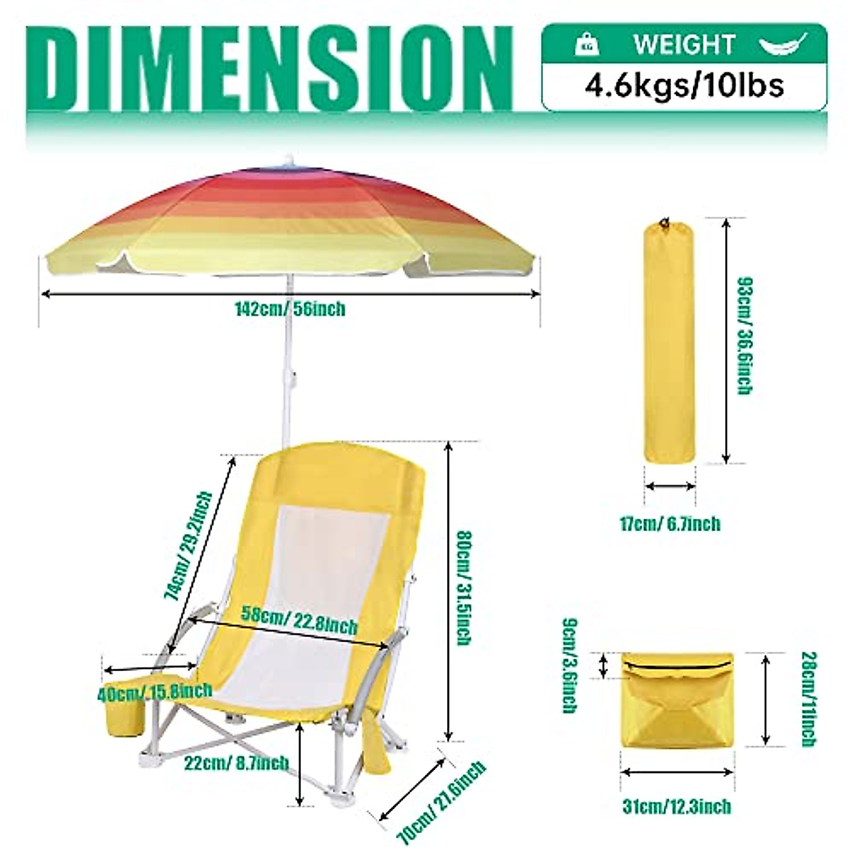 WGOS Beach Chair, Beach Chair and Umbrella, Backpack Beach Chair Beach Chair for Adults Beach Chair, Beach Chair with Umbrella, Beach Chair for Adults Camping Chair High Back w/Umbrella&Cooler