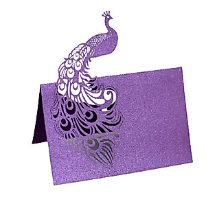 YURASIKU 50 Pcs Laser Cutting Hollow Peacock Table Name Card Wedding Birthday Party Banquet Seat Name Setting Card