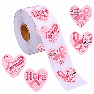 Breast Cancer Awareness Stickers 2 Inch Pink Heart Shaped Official Breast Cancer Hope Sticker for Women Girls,Charity Public Fundraising Favors Party Supplies 500 Pcs