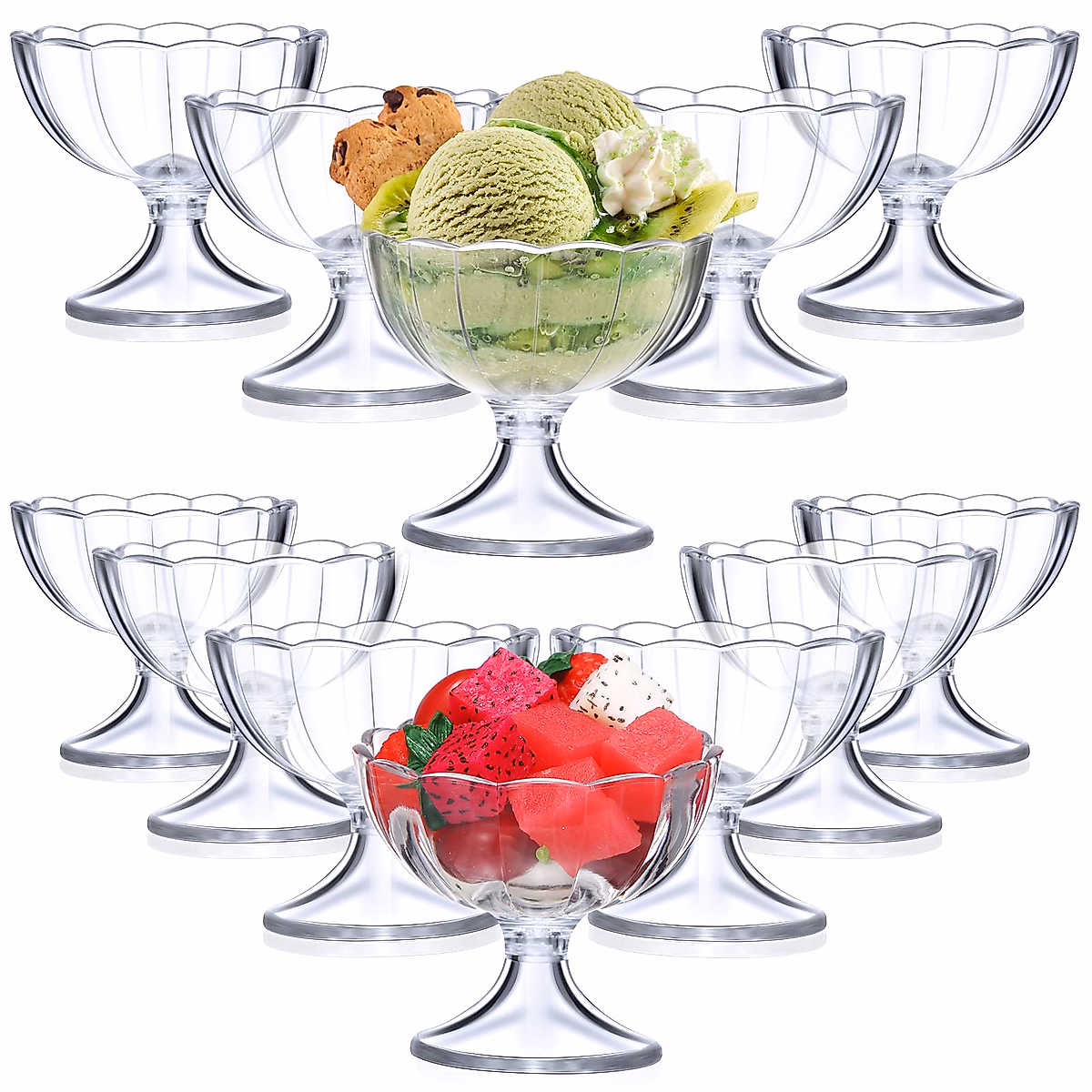 12 Pcs Tulip Footed Small Dessert Cups 5 oz Plastic Trifle Bowl Bulk Dessert Cups for Cocktail, Dessert, Condiment Fruit Salad, Holiday Party Wedding Picnic Party Favors