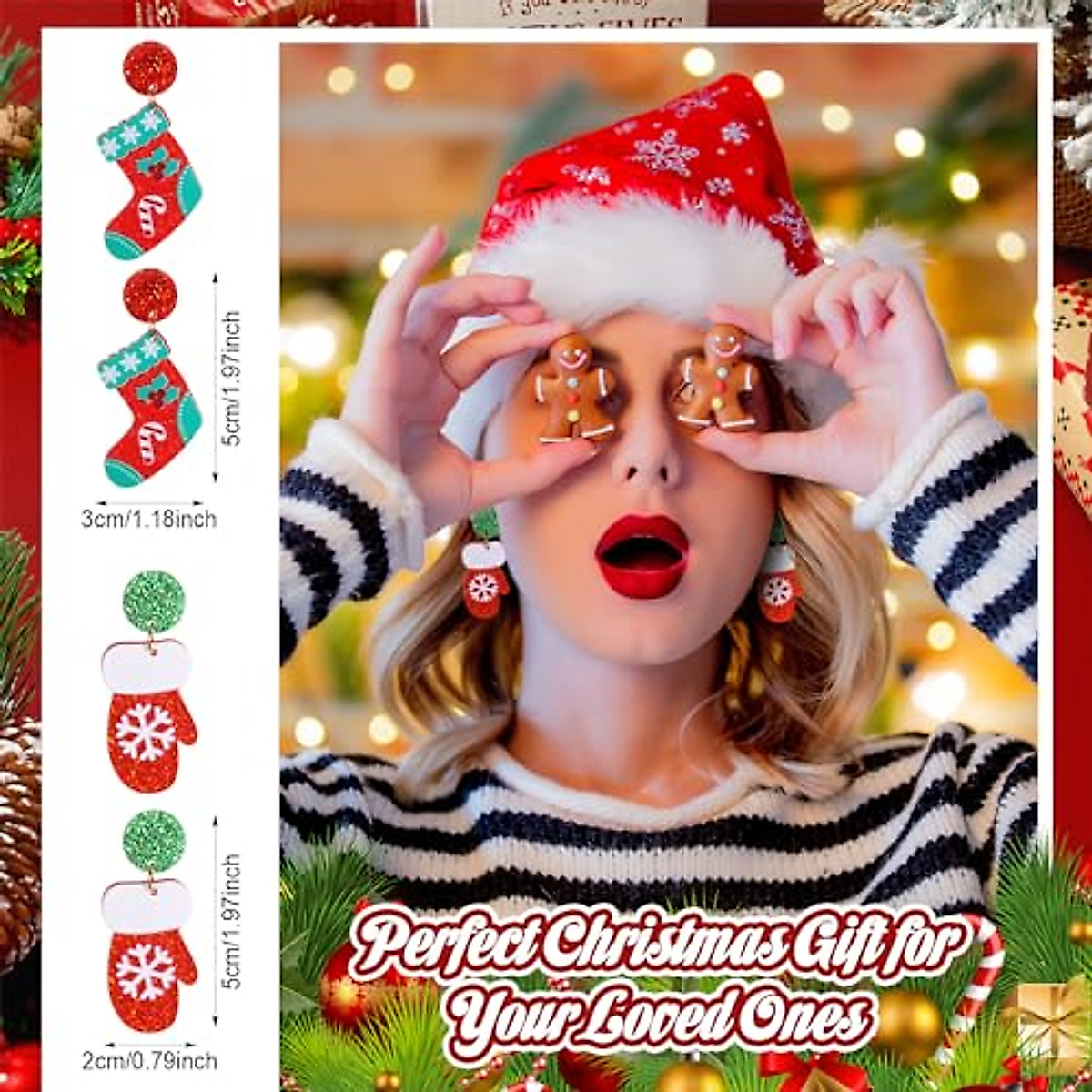Equsion 20 Pairs Christmas Earrings for Women Acrylic Holiday Earrings Drop Dangle Earring Christmas Tree Gingerbread Santa Claus Elk Snowflake Jewelry Accessories for Women
