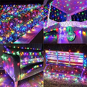 9.8 ft x 6.5 ft Christmas Solar Net Lights for Outdoor, 200LED 8 Modes Mesh String Lights Solar Outdoor Lights for Christmas Tree, Garden, Bushes, Wedding, Party Decorations (Red,Green,Purple,Orange)
