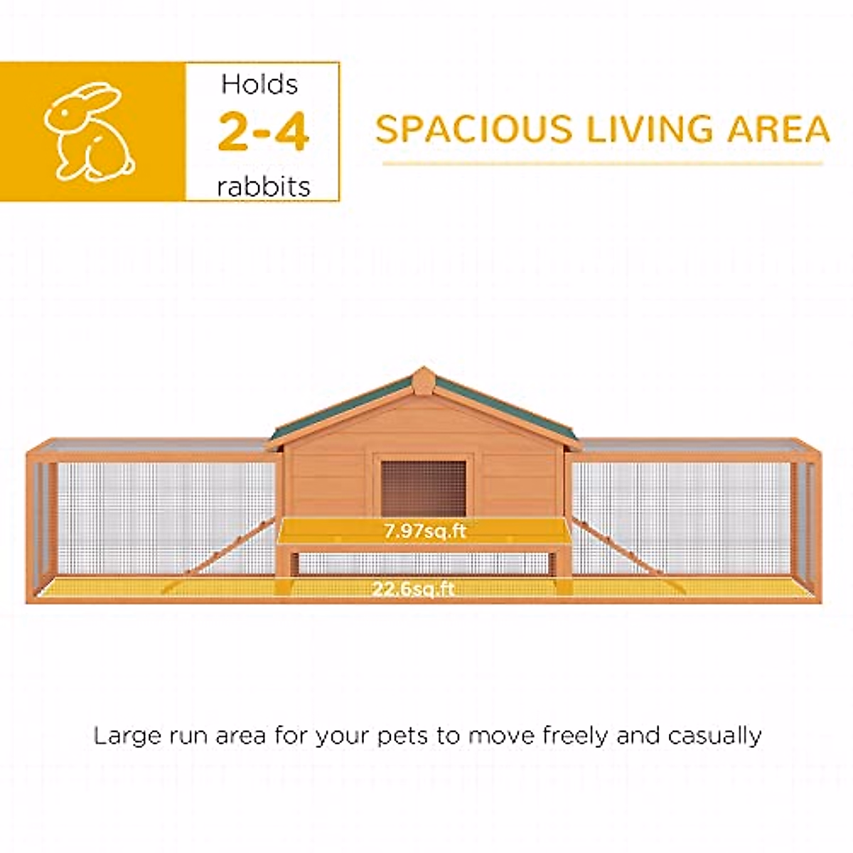 PawHut 2-Story Large Wooden Rabbit Hutch Pet House with Ramps, Lockable Doors, Run Area and Asphalt Roof for Outdoor Use