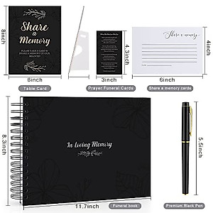 Fablus Funeral Guest Book Celebration of Life, Guest Book for Memorial Service, 40 Pcs Prayer Cards and Share a Memory Cards, Silver Signature Pen and Table Card with Stand