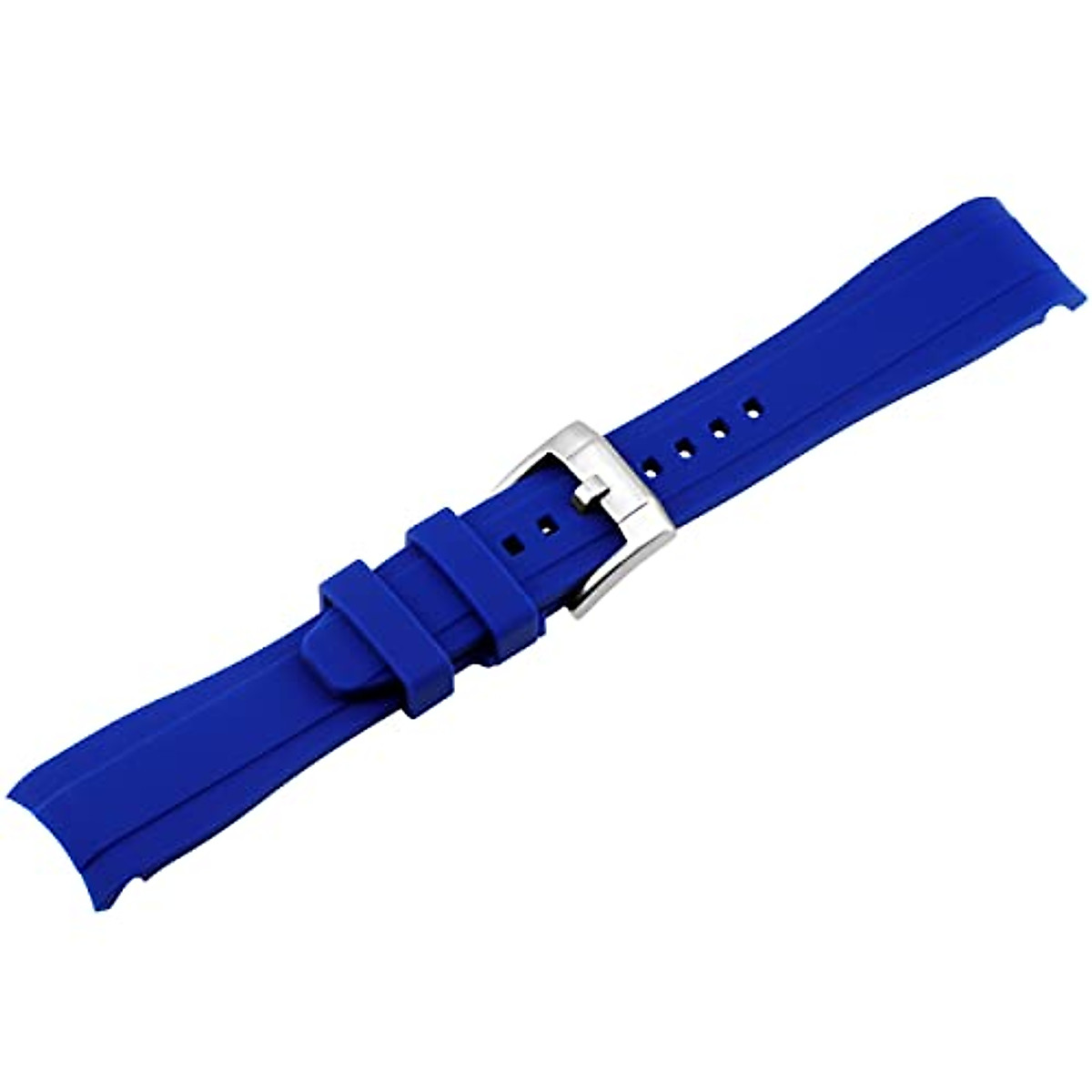 YISIWERA Premium Crafter Silicone Universal Curved Ends Blue Rubber 22mm Watch Band Strap Bracelet Brushed Stainless Steel Pin Buckle For Men Women