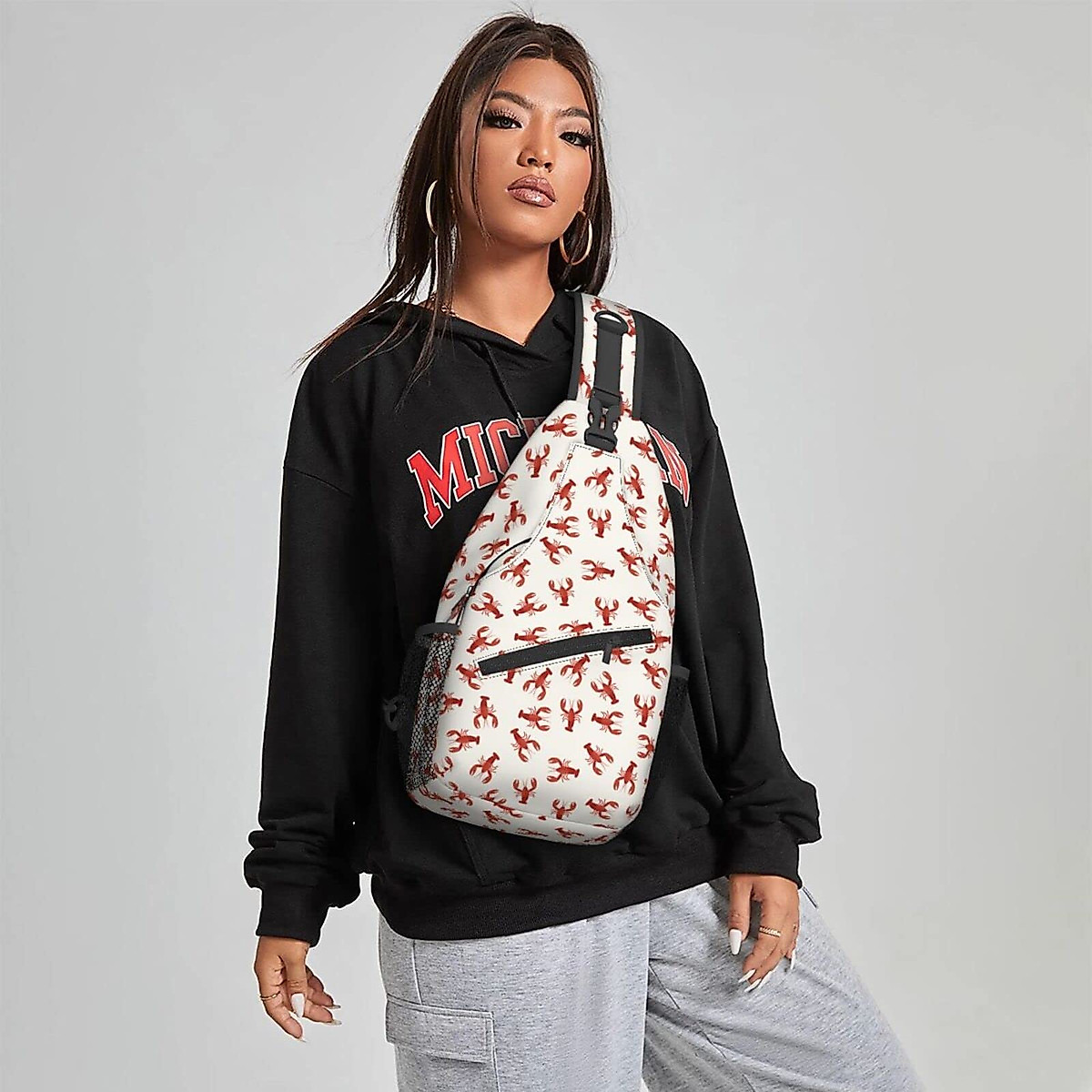 Dujiea Crossbody Backpack For Men Women Sling Bag, Red Lobsters Crawfish Chest Bag Shoulder Bag Lightweight One Strap Backpack Multipurpose Travel Hiking Daypack