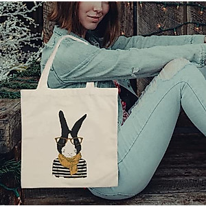 AYEBY Cool Rabbit Pattern Canvas Tote Bag with Zipper - Bold and Eye-Catching Reusable Grocery Bag for Women, Mothers, Friends, Teachers, White-Collar Workers, and Students…