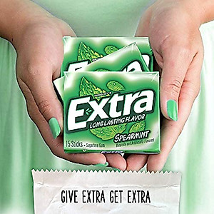 EXTRA Spearmint Sugarfree Chewing Gum, 15 Pieces (Pack of 10)