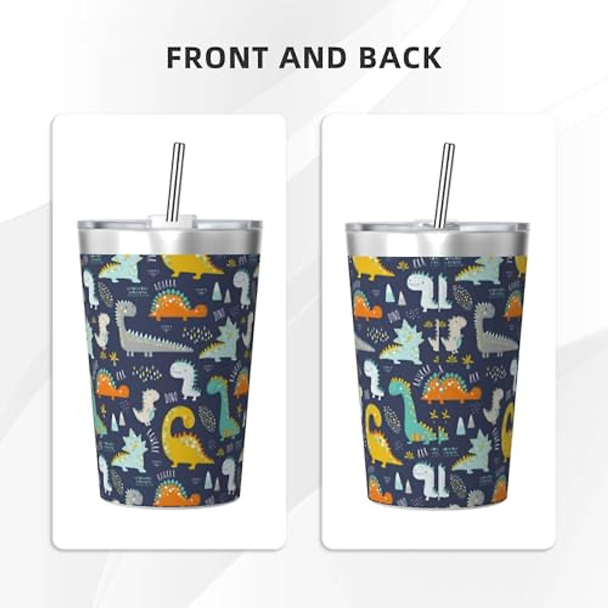 Colorful Cute Dinosaur Animal Lover Gifts - 12OZ Travel Coffee Cup Insulated Coffee Mug With Lid Stainless Steel Tumbler with Double Wall - Thermal Cup for Hot & Cold Drinks