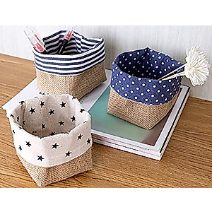 Foraineam 6 Pack Mini Hanging Storage Bag Cotton Linen Decorative Wall-Hanging Basket Organizer Collapsible Box Bin Bags for Wall Door Closet