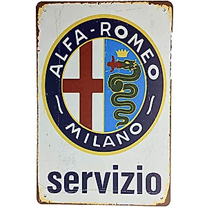 Bar Tin Logo Bar Metal Decoration Alfa Romeo Oh Servizio Poster Retro Bar Cafe Restaurant Kitchen Garage Man Cave Club Metal Decoration Gift 8x12 Inches