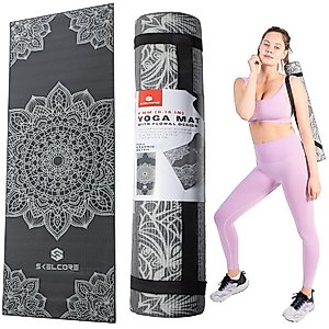 Skelcore 4mm PVC Yoga Mat with Non-Slip Honeycomb Texture for Enhanced Stability | Lightweight Exercise Mat for Pilates, Yoga, HIIT & Floor Exercises, Lotus Design
