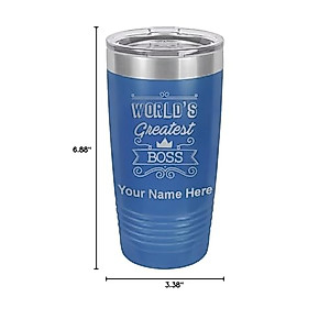 LaserGram 20oz Vacuum Insulated Tumbler Mug, World's Greatest Boss, Personalized Engraving Included (Dark Blue)
