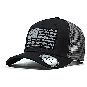Fishing Gifts for Men Women, Funny Fish Flag Trucker Hat for Fisherman Unique Stuff,Black