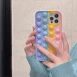 MME Pop It Phone Case for iPhone 4 / 4s Case for Girls Women Cute Cartoon Fun Funny Soft Silicone Cover, Stress Reliever Fidget Bubble Rainbow Unicorn Cases with Pink Pig Lanyard