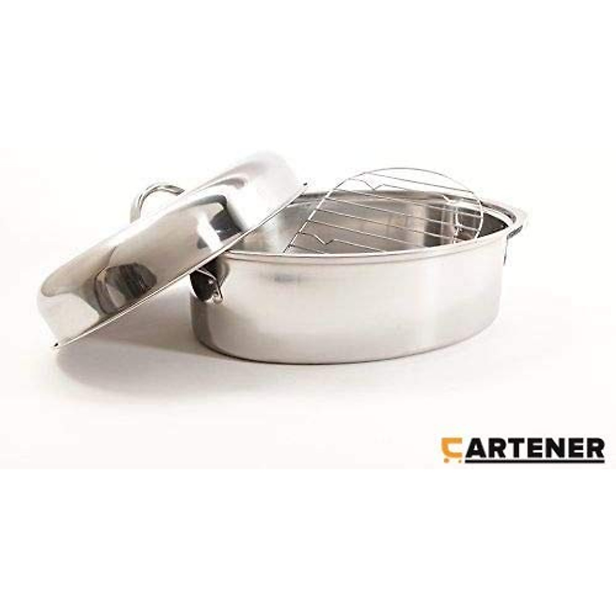Stainless Steel Turkey Roaster with Lid and Rack, Oval Roasting Pan Rack and Lid - Large Covered Turkey Roasting Pan with Top - Stainless Steel Oval Roaster Pan with Top - High Dome Roaster