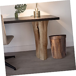 VICASKY Retro Trash Can Ornament Container Metal Storage Baskets Lip Gloss Containers Small Trash Can Rubbish Bin Wood Grain Wastebasket Trash Can Garbage Bin Living Room Garbage Bin Brown