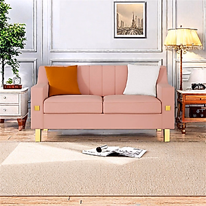 VLUOO 58” Velvet Pink Sofa Couch with Gold Accents, 2-Seat Modern Velvet Loveseat Sofa with Plush Cushions, Perfect for Living Room and Office