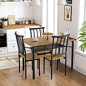 Amyove Dining Room Set for 4 Kitchen Table and Chairs for 4 with Storage Rack, Rustic