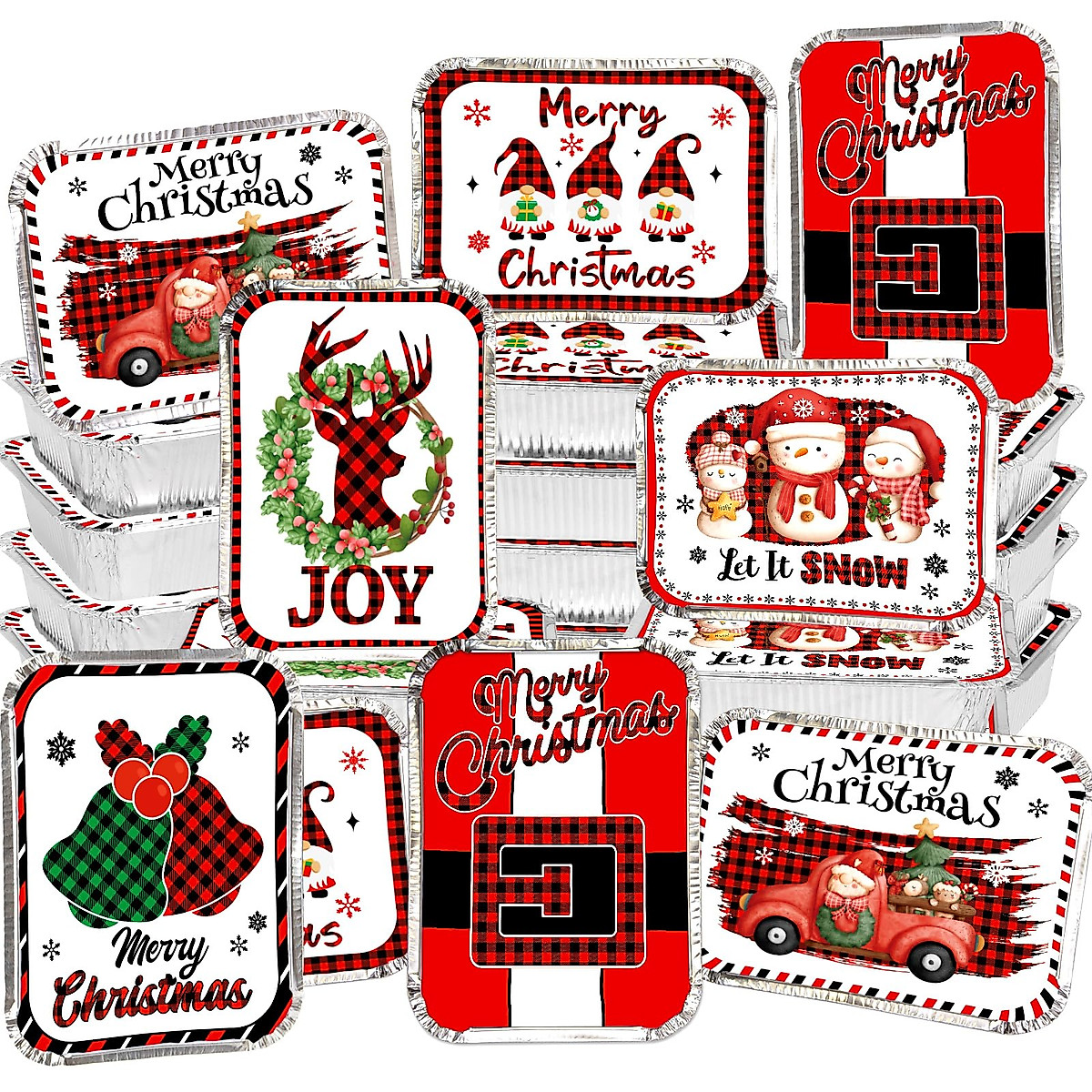 WorldBazaar Christmas Aluminum Leftover Containers 36PCS Watercolor Christmas Food Storage Containers with Lids Disposable Christmas To Go Containers Foil Tin Pans Winter Holiday Party Supplies