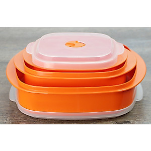 Reston Lloyd Calypso Basics Microwave Cookware, Steamer and Storage Set, Orange, Multiple Sizes, 6-Piece