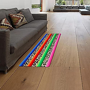 2 PCS Cushioned Anti-Fatigue Kitchen Mats and Rugs,Brown Cheetah Leopard Print Old-Fashioned Animal Skin Non-Slip Floor Bath Mat Accent Runner Rug Indoor Doormat Standing Comfort Mat Colorful Stripes