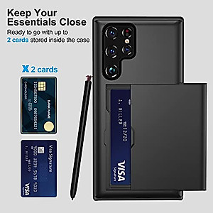 Compatible with Samsung Galaxy S23 Ultra Case Wallet with Card Holders Slide Slot Shockproof Slim Hard PC Case Heavy Duty Protective Cover for Samsung Galaxy S23 Ultra for Women & Men (Black)