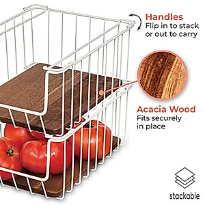 iDesign The Ría Safford Collection Open Front Wire Basket with Acacia Wood, 14" x 10" x 6"