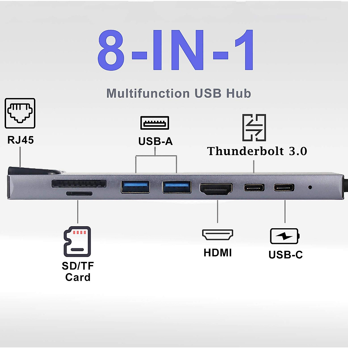 USB C Hub, WUJO 8 in 1 USB C Adapter with 4K HDMI, 1Gbps Ethernet, 87w Type C PD,Thunderbolt 3 USBC Port, 2 USB 3.0, SD/TF Card Reader, Compatible with MacBook Pro/Air, Pixelbook,XPS, Chromebook.