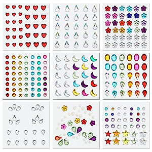 9 Sheets Festival Face Gems Stick on, Self-Adhesive Face Jewels Stickers Face Diamonds Rhinestones for Makeup, Nail Gems Stickers for Face Eye Arm Body Nail Decoration Party (Multicolored)