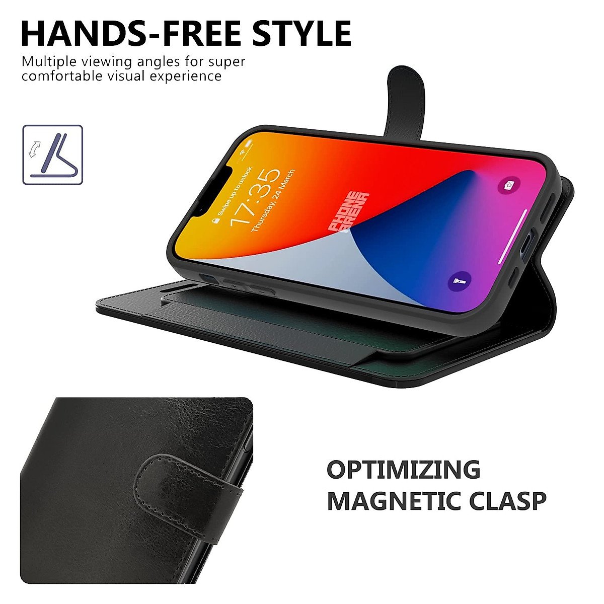 CoverON Pouch for iPhone 14 Plus Wallet Case, RFID Blocking Flip Folio Stand Vegan Leather Phone Cover Carrying Sleeve 6 Credit Card Holder Clutch Fit Apple iPhone 14 Plus Case - Black