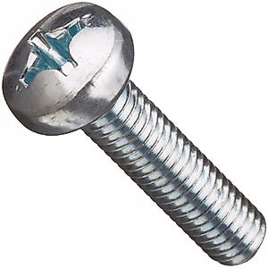 Small Parts Steel Machine Screw, Zinc Plated Finish, Pan Head, Phillips Drive, 5mm Length, M2.5-0.45 Metric Coarse Threads (Pack of 100)
