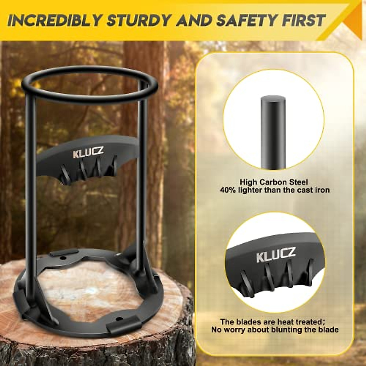 KLUCZ Kindling Splitter, Manual Lightweight Log Splitter, High-Carbon Steel Splitter, Quick & Sturdy Wood Splitter, Safe Firewood Splitter for Home & Campsite Tool
