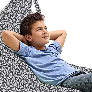 Lunarable Grey Lounger Chair Bag, Vintage Victorian Tree Branch Leaves Curved Autumn Season Inspired Retro Pattern, High Capacity Storage with Handle Container, Lounger Size, Grey Pale Grey