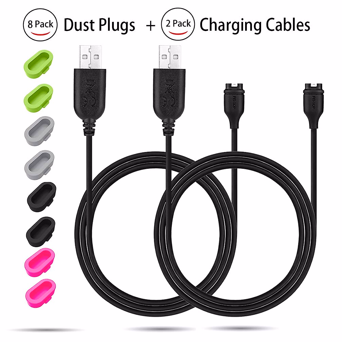 JIUJOJA Charger Cable Compatible with Garmin Watch - 3.93ft Length (2Pack) and 8pcs Colour Protector