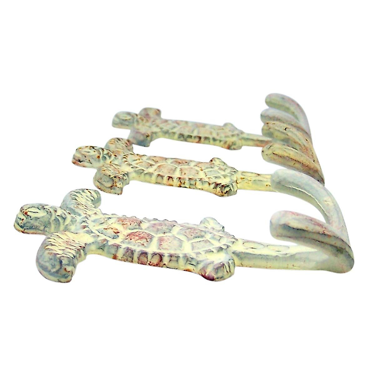 Wowser White Turtle Cast Iron Wall Mount Coat Hooks, 4 3/4 Inch, Set of 3
