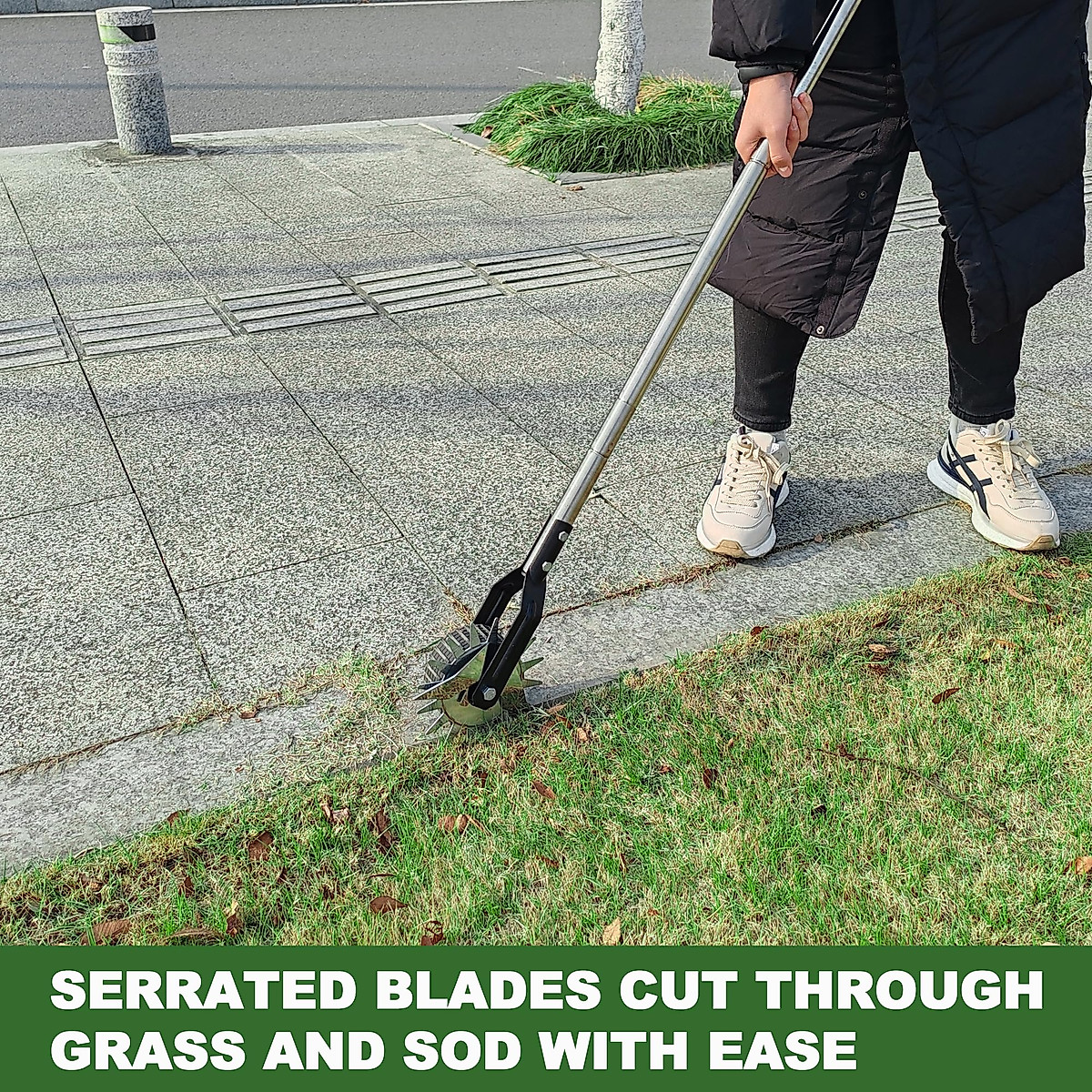 YEELOR Wheel Rotary Edger, Manual Lawn Edger, Hand Garden Edger with Strong 3 Sections Stainless Steel Handle with Cushion Grip, 58.3-Inch Length