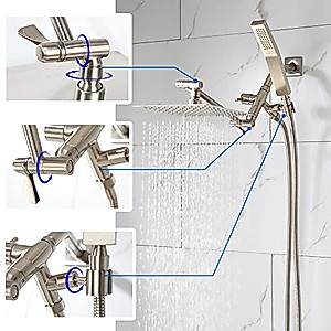 POP SANITARYWARE All Metal Shower Head with Handhled Brushed Nickel, Dual 8 Inch Shower Heads Combo with Adjustable Extension Arm, Smooth 3-Way Diverter, 59" Stainless Steel Hose