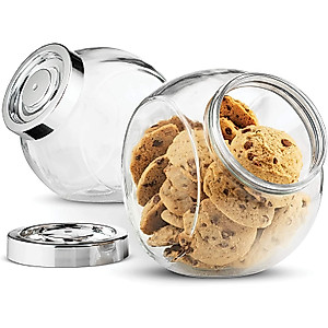 Bormioli Rocco PANDORA Glass Candy Jar 75½-Ounce Cookie Jar (2 Pack) With Plastic Airtight Seal Lid 2-Way Display, Bulk-Food Storage Jar for Snacks, Dry Food, Jelly Beans Canister, Apothecary Jars.