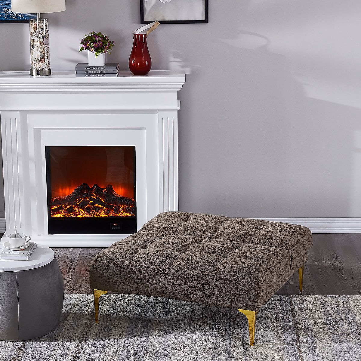 FIQHOME Convertible Sofa Bed, Adjustable Backrest & Gold Metal Legs, Futon Sleeper Couch Daybed Single Pillow, Teddy Fabric Armless Chair,Taupe