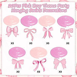Pink Bow Party Hanging Swirls Decorations, Girl Bow Theme Birthday Party Decortions, Coquette Birthday Party Bow Party Decorations for Bow Birthday Baby Shower Bridal Shower Bachelorette Party Decor