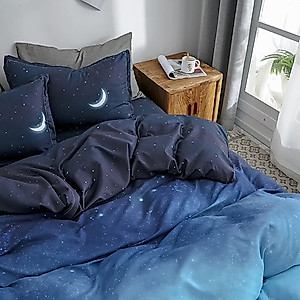 JORMEY Galaxy Duvet Cover Twin Size Starry Sky Decor Bedspread Cover Outer Space Theme Decor Comforter Cover Teens Kids Boys Quilt Cover 3D Starry Sky Series Bedding Set (Blue Starry Sky, Twin)