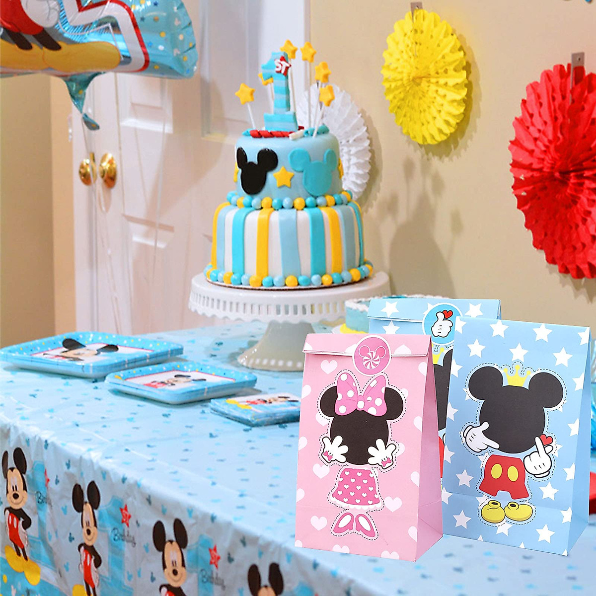 HOWAF 12 Packs Mickey Party Bags with Stickers, Mickey Gift Paper Bags, Mickey Candy Treats Bags for Kids Birthday Party Decoration Mickey Theme Party Favor Supplies Goodie Bags