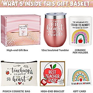 Best Teacher Gifts for Women Teacher Appreciation Gifts, End of Year Teacher Gifts from Student, Thank You Teacher Gifts Basket Daycare Teacher Gift, Funny Teacher Gift Set with Wine Tumbler Bracelet