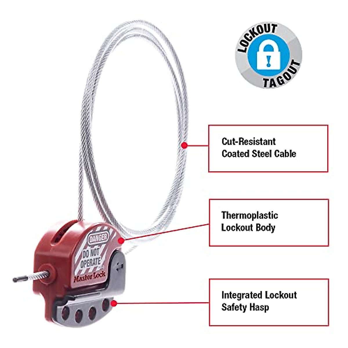 Master Lock S806 Adjustable Lockout Tagout Steel Cable, 5/32" Diameter ...