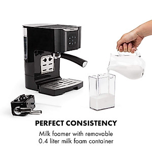 KLARSTEIN BellaVita Coffee Maker, Self-Cleaning System, 3-in-1 Function for Espresso, Cappuccino, Latte Macchiato, 20-Bar Pump, 1450 W, 1.4L (0.4 gallon) Water Tank, Removable Drip Tray, Black