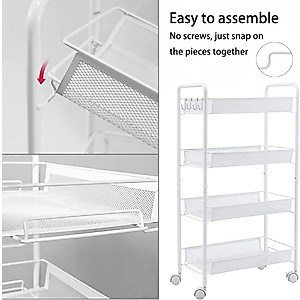 Rolling Utility Storage Rack Cart on Wheels, Trolley Carft cart, Multi-Purpose Organizer Shelf (White, 4 Tier)