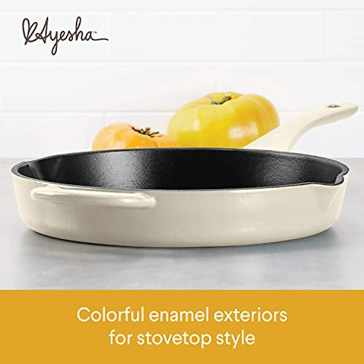 Ayesha Curry Enameled Cast Iron Skillet/Fry Pan with Pour Spouts, 10 Inch, French Vanilla
